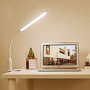 PSIVEN LED Desk Lamp, Clamp on Desk Light, Eye-Caring Gooseneck Clip on Light, 3 Color Modes, Stepless Dimming - Highly Adjustable Clamp Task Lamp/Table Lamp for Reading, Sewing, Drafting, Office