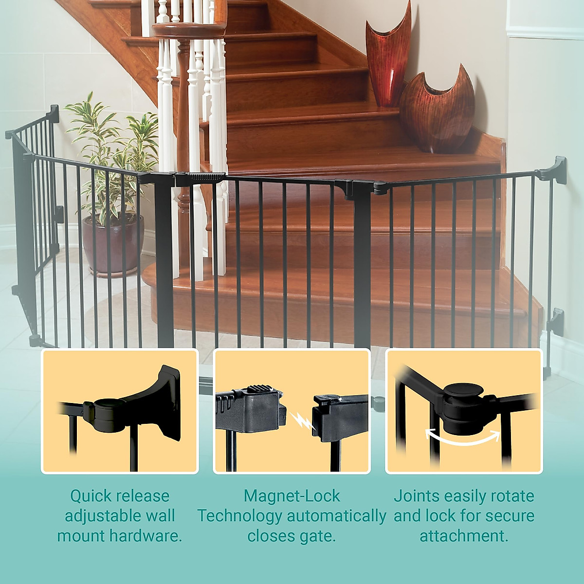 KidCo - Custom Fit Auto Closing ConfigureGate Baby Gate with with 30 Inch Door Section, Baby Fence, Safety Gate (Black)