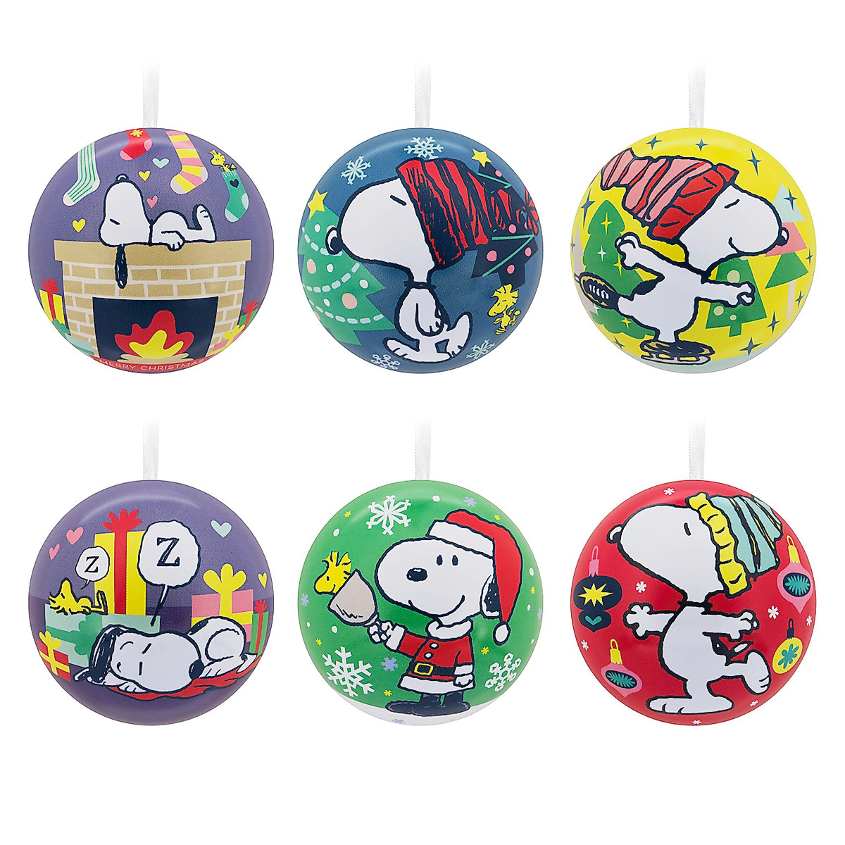 Hallmark Peanuts Tin Ball Christmas Ornaments, Set of 12