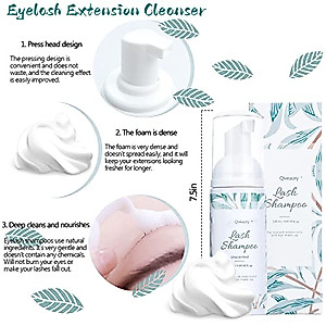 120ml/4.04fl.oz Eyelash Extension Cleanser, Lash Shampoo for Eyelash Extension Eyelash Brush with Cap Lash Fan Mascara Brush Wash Bottle Reusable Makeup Remover Pad, Paraben & Sulfate Free (Original)