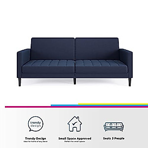 DHP Farnsworth 79 Inch Futon Sofa Bed, Upholstered Couch Sleeper with Tufted Seat, Mid-Century Modern, Navy