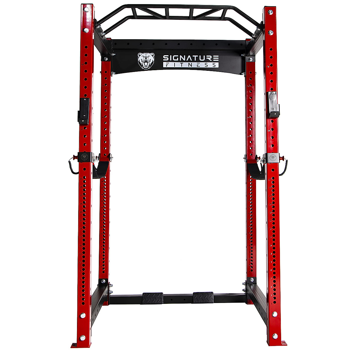 Signature Fitness SF-3 1,500 Pound Capacity 3” x 3” Power Cage Squat Rack, Includes J-Hooks and Safety Straps, Other Optional Accessories, Red