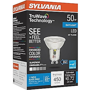 Sylvania LED TruWave Natural Series PAR16 Light Bulb, 50W Equivalent Efficient 6W, GU10 Bi-Pin Base, Dimmable, 5000K, Daylight - 1 Pack (40933)