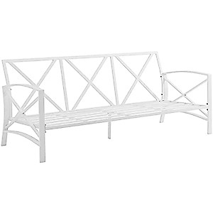 Crosley Furniture Kaplan Outdoor Sofa with Steel Frame, 3-Person Patio Couch for Porch, Deck, Backyard, White with Navy Cushions