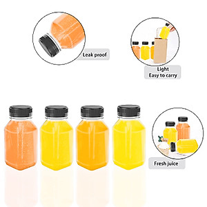 6 Pcs 4 oz Plastic Juice Bottle Reusable Transparent Bulk Beverage Containers for Juice, Milk And Other With Black Lids