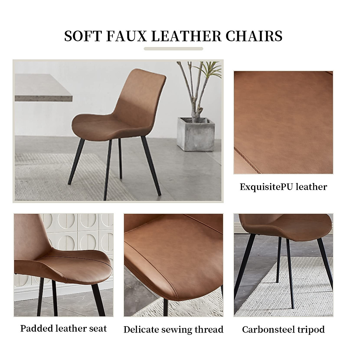 ZckyCine Modern Rectangular Wood Dining Table Set Concrete-Color Tabletop with Sturdy Metal Legs and 6 Soft Upholstered Chairs - Comfortably Seats 6