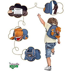 Naturally KIDS Mini Dinosaur Backpack - Dinosaur Toys for Kids Age 2 - Very Small Toddler Backpack for Boys Girls w Stuffed Animals - Little Backpack w Brown Corduroy T Rex