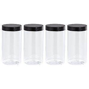 uxcell Round Plastic Jars with Black Screw Top Lid, 17oz/ 500ml Wide-mouth Clear Empty Containers for Storage, Organizing, 4Pcs