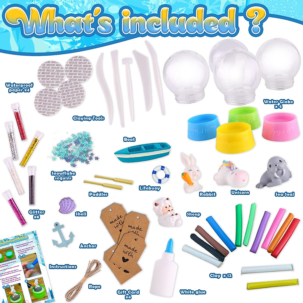 Peertoys Snow Globe Crafts for Kids - Activities Gifts for Teen Girls Ages 4-8 Arts Stem Project Games Unicorn Toddler DIY Toys & Materials Stuff with Clays Water Globes