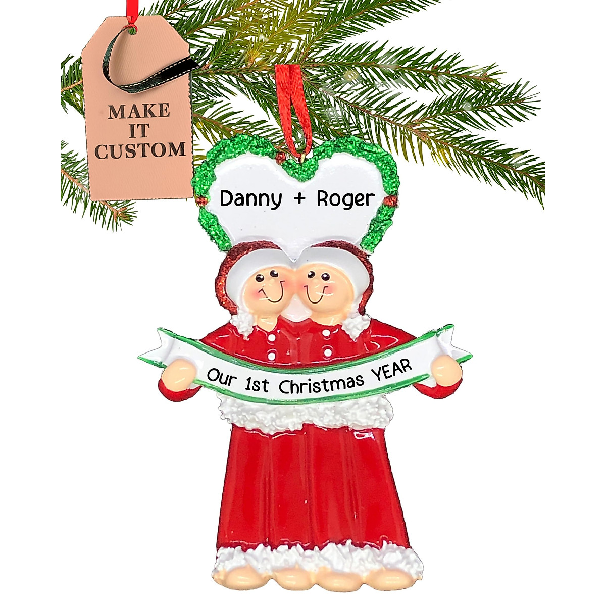 Personalized Gay Couple Ornament 2024 – Fast & Free 24h Customization – Family of 2 Christmas Ornament for Tree – Custom Gift Wrapped Male Male 1st Christmas Together Keepsake for LGBTQ Couples