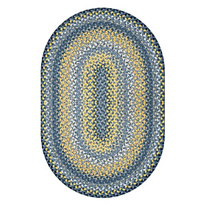 Homespice - Sunflowers Luxury Braided Rug, Perfect as Blue Yellow Bath Rug and Entryway Braided Rugs - Premium Printed Fabric, Soft, Reversible, and Flat - Oval Cotton Braided Rug, 27x45 Inches