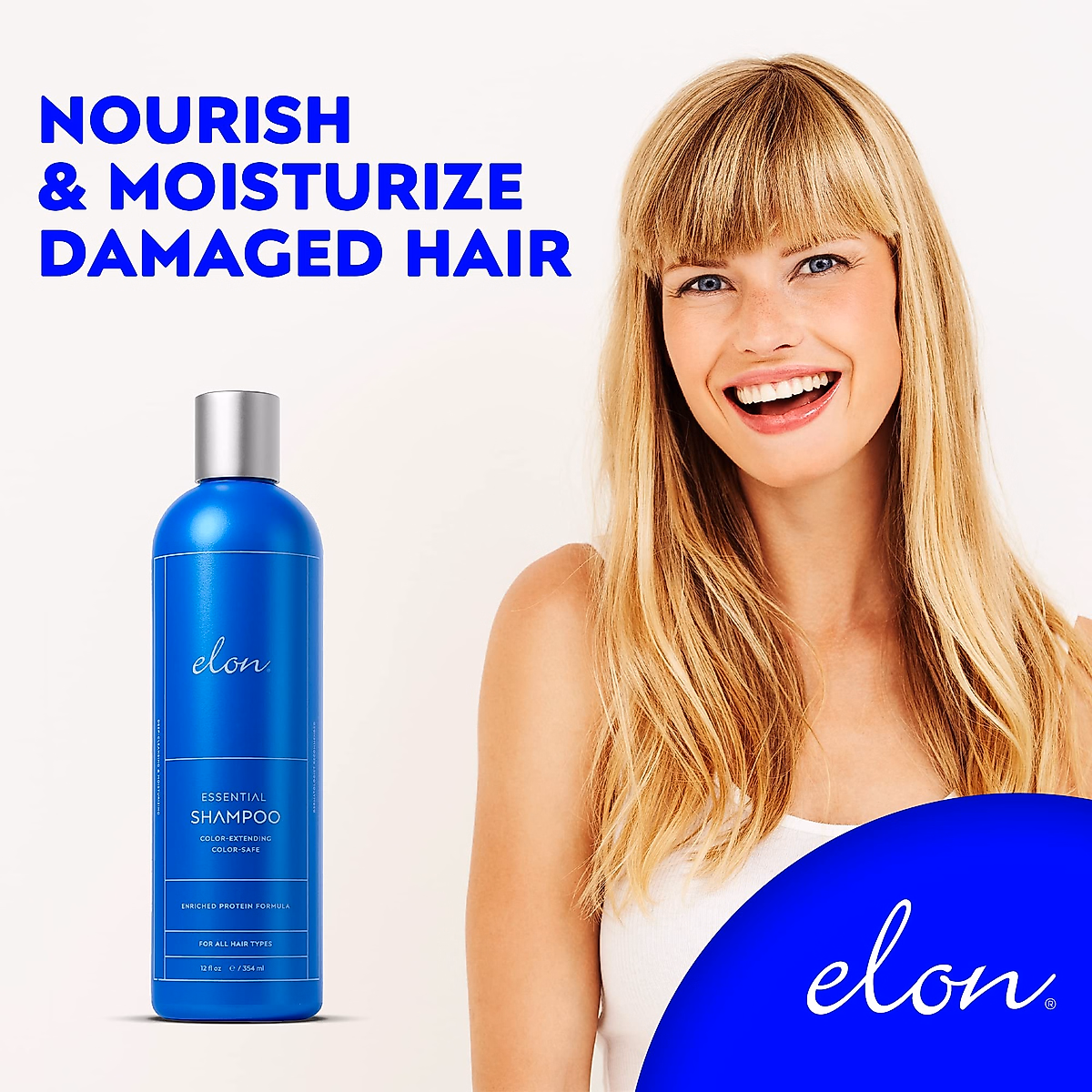 Elon Essential Shampoo for Damaged Hair — For Dry Hair, Color-Safe & Color-Extending Hair Repair & Hydrating Shampoo — Sulfate Free & Paraben Free (12 Fl Oz)