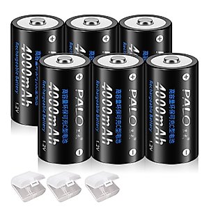 Palowextra Rechargeable C Batteries Ni-MH 1.2V 4000mAh C Size Battery Cell with Storage Case, 6 Pack