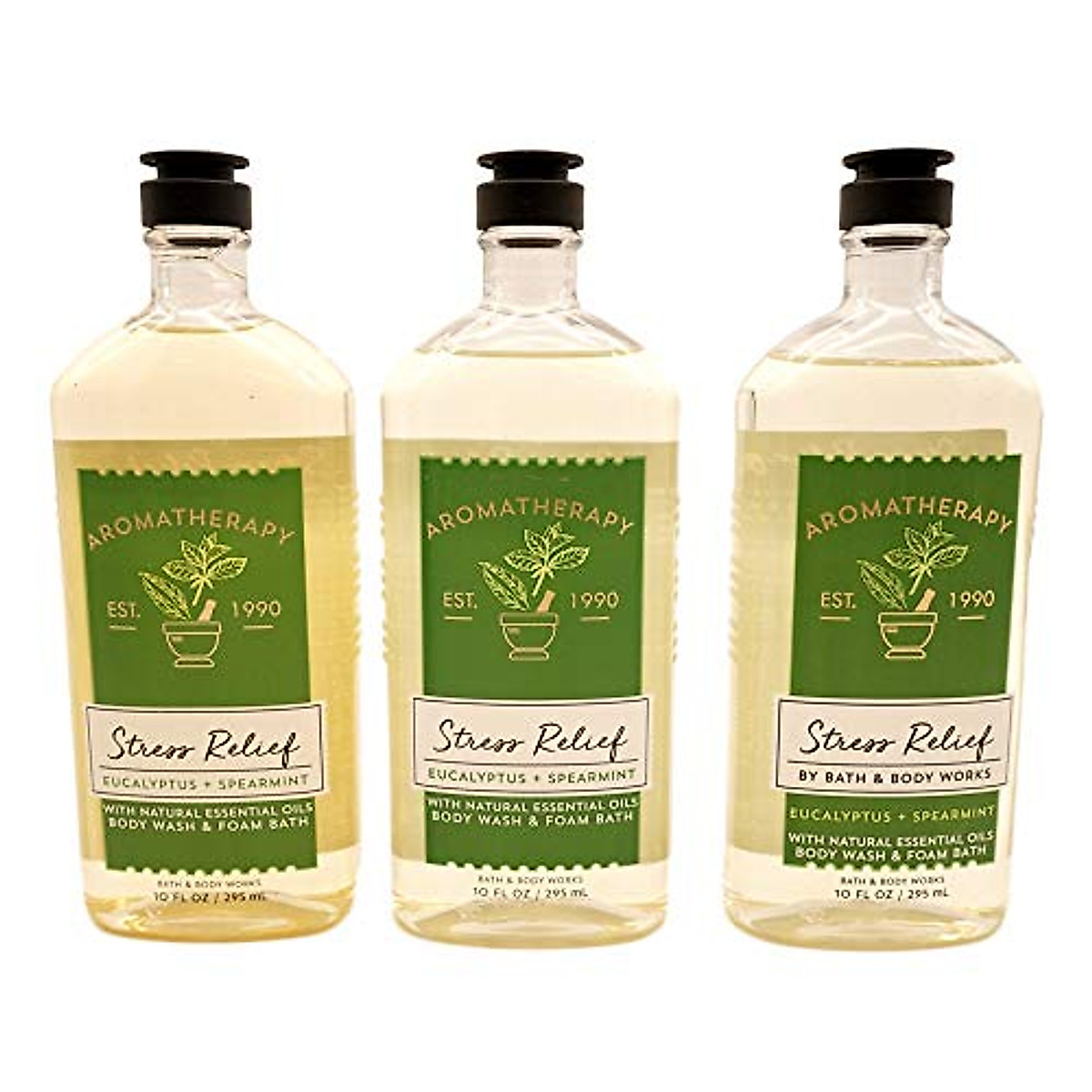 Bath & Body Works Aromatherapy Eucalyptus Spearmint Stress Relief Body Wash & Foam Bath, 10 fl oz per Bottle (3 Pack)
