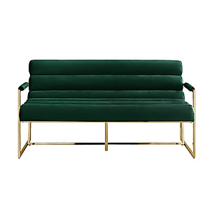 Posh Living Makynlee Velvet Settee Loveseat Hunter Green/Gold
