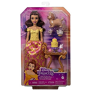 Mattel Disney Princess Belle Tea Time Fashion Doll & Playset with Tea Cart, 3 Character Friends and Food Accessories