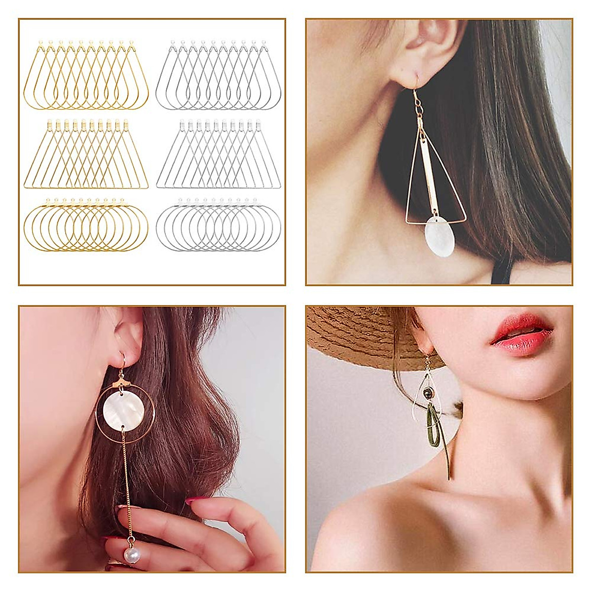 60pcs Earrings Beading Hoop Earring Finding Teardrop Earring Triangle Earring Round Hoop Earring for Jewelry Making DIY Crafts Art Creation Women Gift