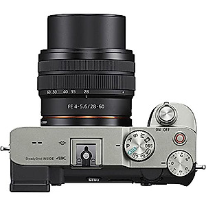 Sony a7C Mirrorless Camera with 28-60mm Lens (Silver) - 10PC Accessory Bundle Includes: Sandisk Extreme Pro 64GB SD, Speedlite Flash, Tripod, Flash Bracket, Gadget Bag and More