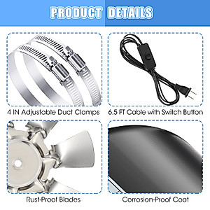 Dreyoo 2 Pack 4 Inch Inline Duct Fans with Duct Clamps, 110 CFM Ventilation Exhaust Fans HVAC Vent Blowers for Grow Tent, Mini Greenhouse, Basement, Hydroponic, Bathroom, Low Noise, Black