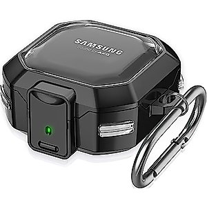 (with Secure Lock) Clear Case Cover for Galaxy Buds 2 Pro Case(2022) /Galaxy Buds Pro Case(2021) /Galaxy Buds 2 Case (2021) /Galaxy Buds Live Case(2020) with Keychain/Zipper Box/Brush -Clear Black