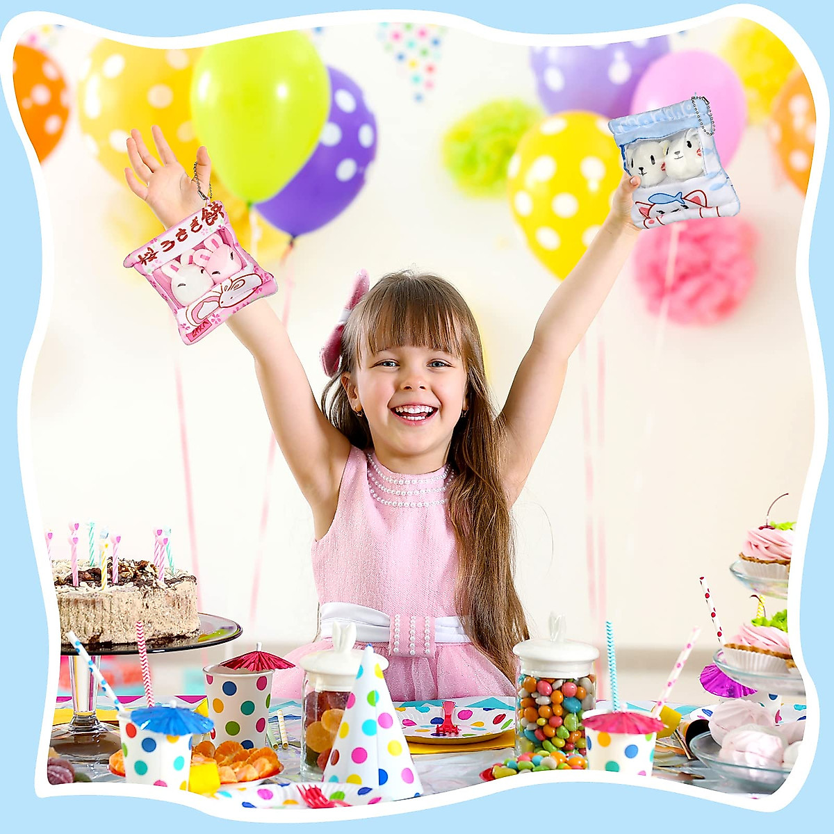 Zomiboo 2 Pcs Kawaii Room Decor Cute Plush Stuffed Pillows Snack Mini Toys Soft Cartoon Baby Back to School Doll Key Chain Gifts for Birthday Party Favors (Pink,Blue,Bunny,Cat)