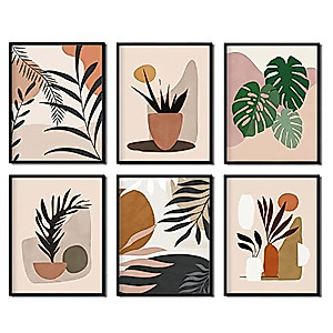 Mid Century Boho Leaf Print - Aesthetic Pictures Unframed 8x10 Inches Bohemian Wall Art Decoration Modern Abstract Plant Paper Poster Paintings Aesthetic Artwork For Girls Bedroon Kitchen Office Decor