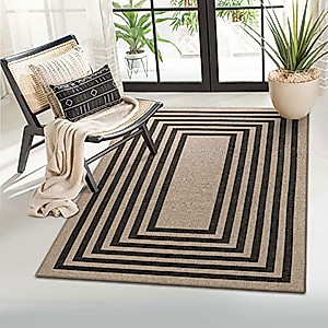 Lahome Modern Geometric Easy Jute Rug, Black 3x5 Kitchen Rug Washable Area Rug for Bedroom Thin Non Slip Indoor Door Mat, Farmhouse Laundry Room Rug Contemporary Carpet for Office Outdoor Patio