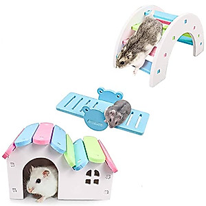 AFXOBO 3Pcs Hamster House Bridge Hamster Seesaw Nest Wooden Color Seesaw Arch Bridge Villa for Small Hamster