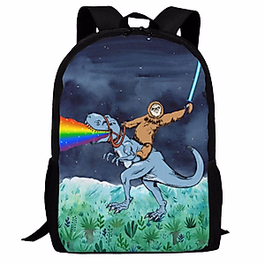 UIACOM Sloth Ride Dinosaur School Backpack Colorful Rainbow Bookbag for Teens Kids Boys Girls, Large 17 inch Elementary Junior High University School Bag, Casual Travel Daypack Backpack
