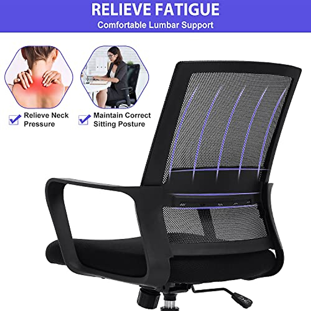 Pazidom Small Office Chair Home Office Desk Chair Computer Chair Work Chair Mesh Chair Rolling Chair with Armrest for Home Office, Black