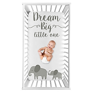 Sweet Jojo Designs Elephant Boy or Girl Fitted Crib Sheet Baby or Toddler Bed Nursery Photo Op - Grey and White Watercolor Jungle Safari