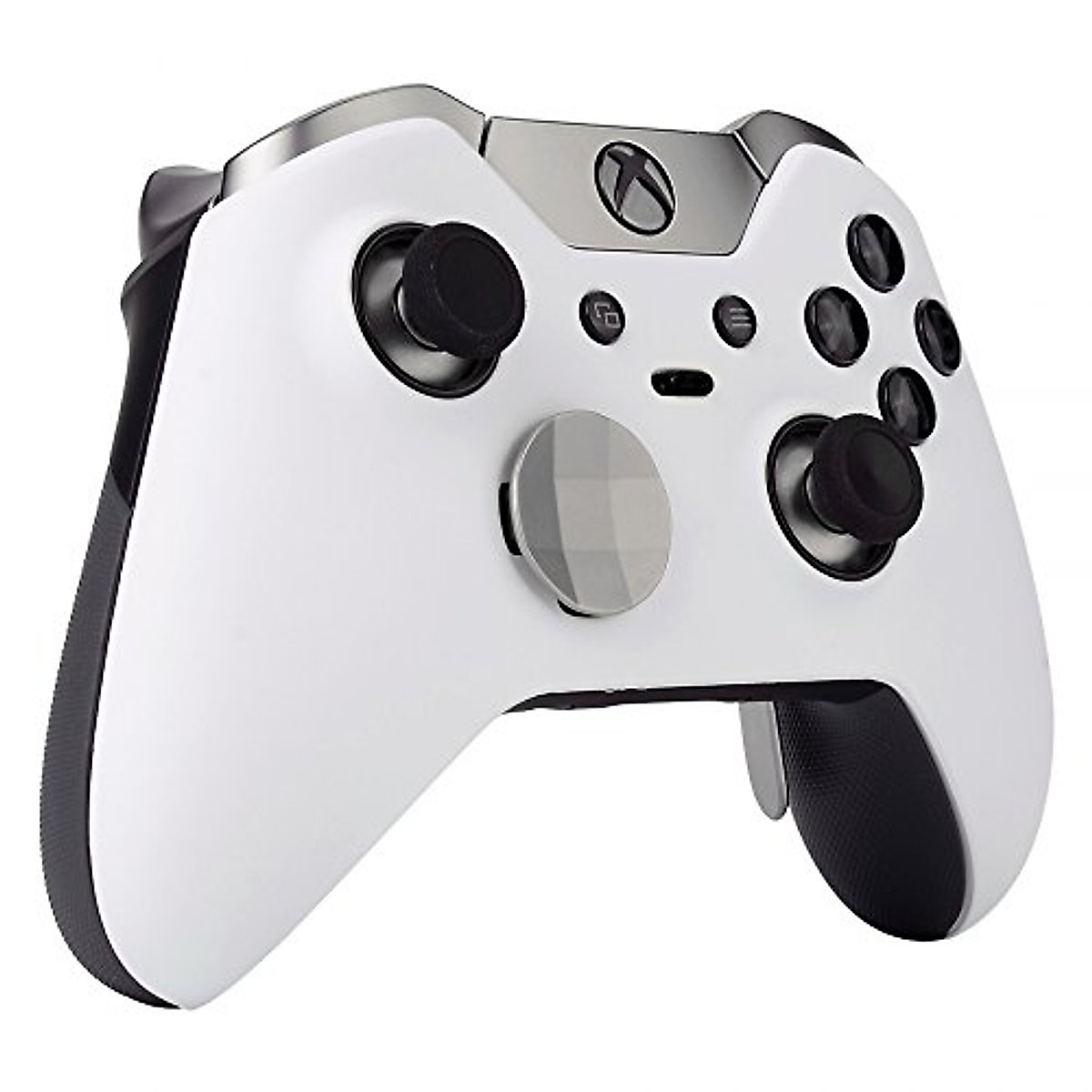eXtremeRate Soft Touch White Replacement Faceplate Front Housing Shell with Thumbstick Accent Rings for Xbox One Elite Remote Controller Model 1698 - Controller NOT Included