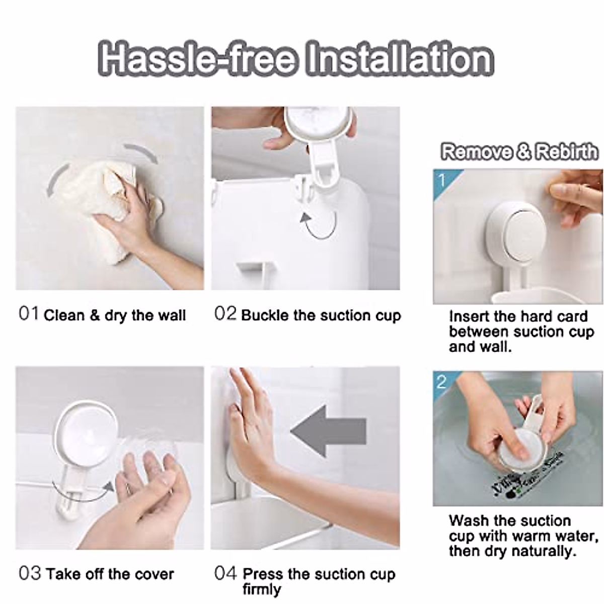 Plastic Shower Caddy Suction Cup Shower Organizer Basket Bath Shelf, Strong Suction Power Bathroom Caddies with Fence Hooks, Kitchen Rack, Waterproof, Oilproof, Reusable, for Shampoo, Gel