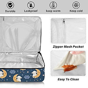 Kcldeci Insulated Thermal Food Carrier Insulated Casserole Carrier for Hot or Cold Food,Cute Sheep on The Moon Insulated Tote Bag for Potluck Cookouts Parties Picnic,Lasagna Lugger