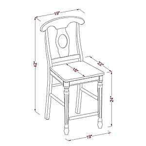 East West Furniture Kenley Counter Height Barstools-Napoleon Back Wood Seat Chairs, Set of 2, Black & Cherry