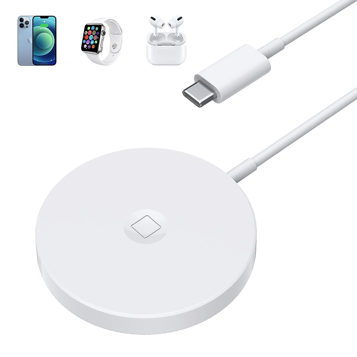 Magnetic Wireless Charger 3 in 1, 15W Fast Wireless Charging for iPhone 14/13/12/11 Series/XS Max/XS/XR/X/8/8 Plus, Compatible with Apple iWatch SE/7/6/5/4/3/2, AirPods Pro/3/2