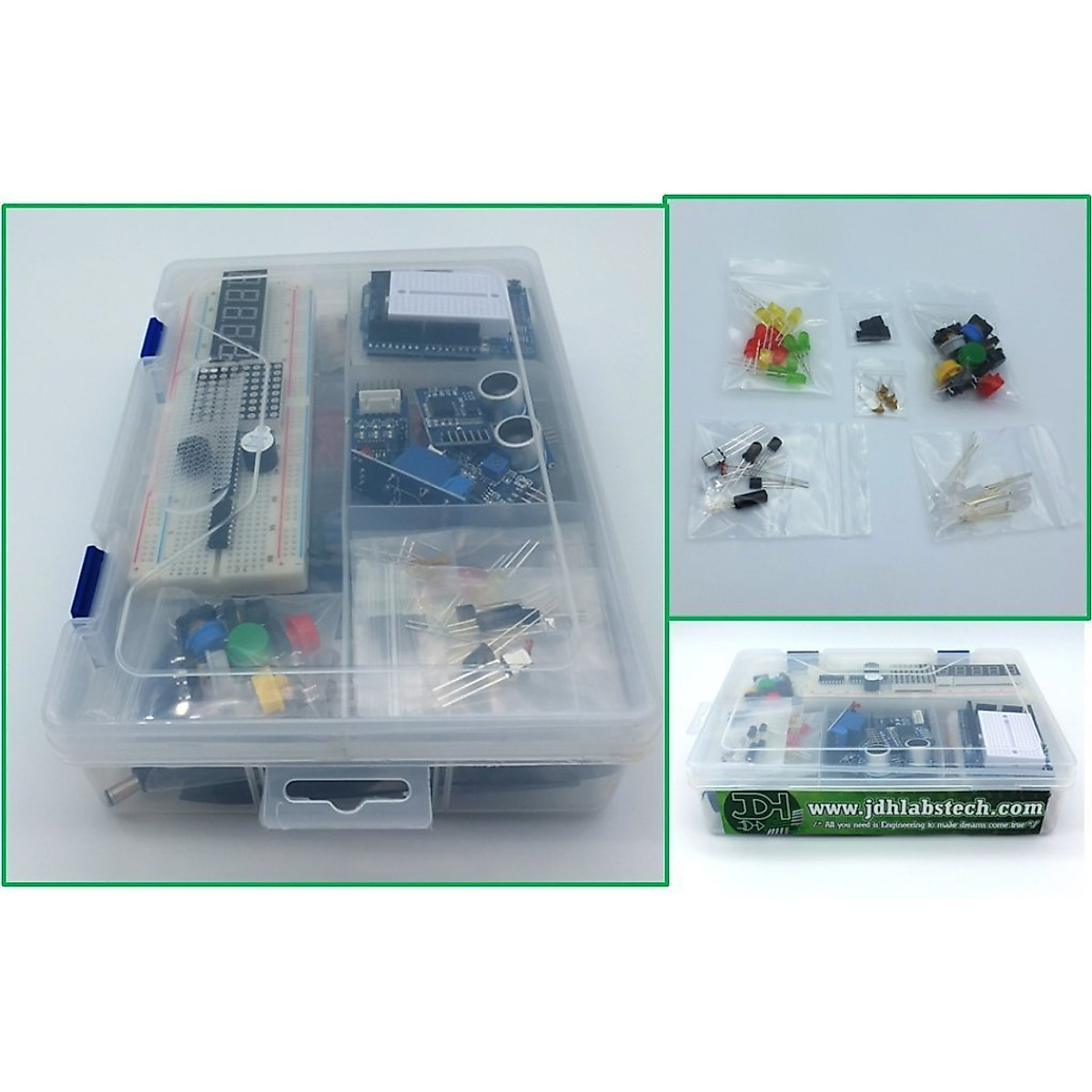 jdhlabstech MEGA Starter kit Ultra (100% Open Source IDE Compatible) w/Batt Holder, Sensors, Modules, Resistor Pack and Components