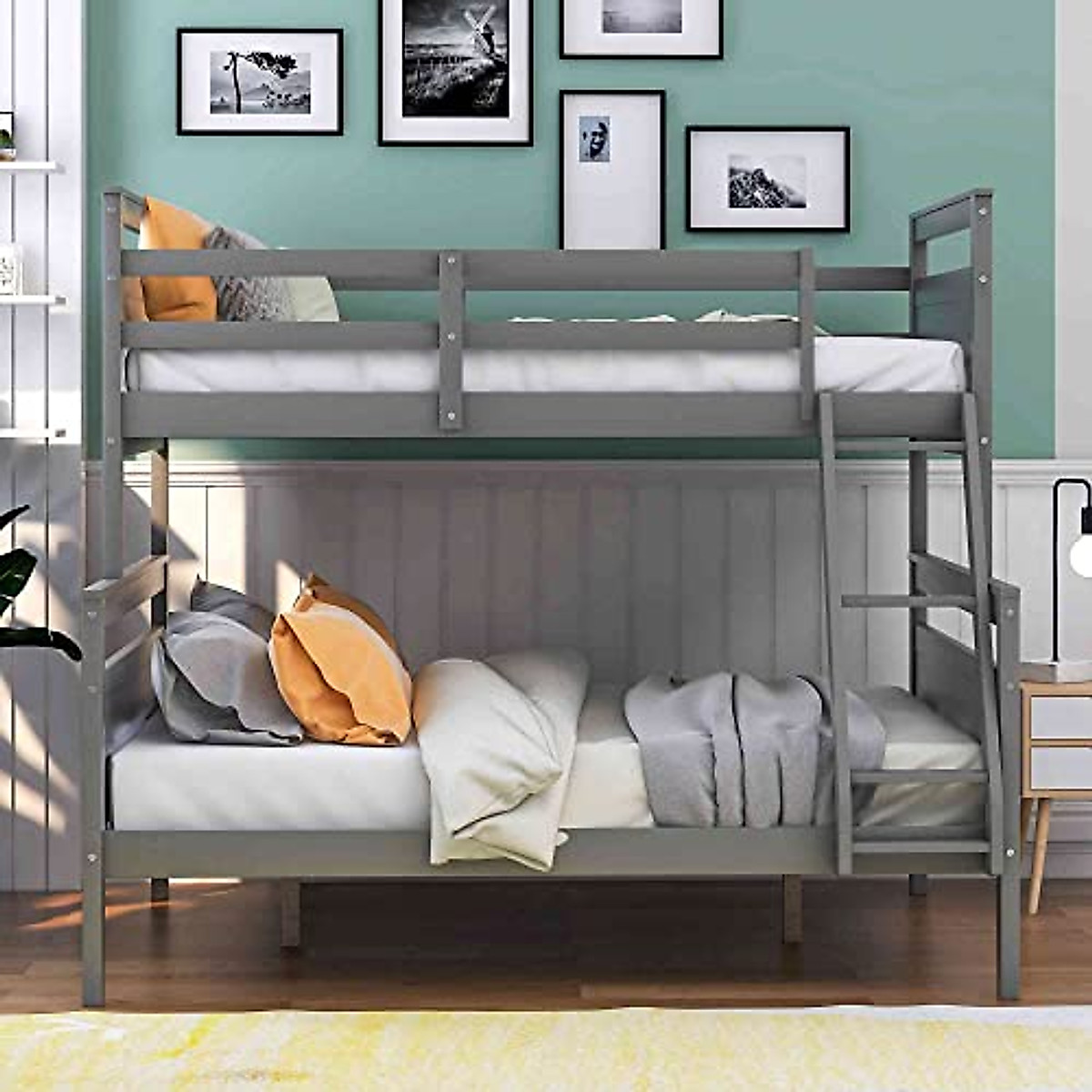 Cotoala Twin Over Full Solid Wood Bunk Bed with Ladder, Safety Guardrail, No Box Spring Need, Perfect for Bedroom Kids, Adults