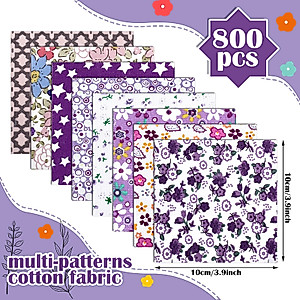 Ganeen 800Pcs 4 x 4 Inch Cotton Fabric Bundle Precut Fat Squares Patchwork Fabrics Cotton Printed Craft Fabric Fat Flower Fabric Quilting for DIY Craft Sewing Clothing Handmade Accessories (Exquisite)
