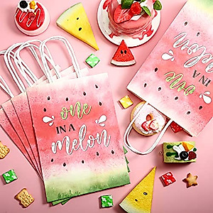 16 Pieces Watermelon Party Bags with Paper Twist Handles, Watercolor One in Melon Candy Goodie Bags Treat Bags Present Bag for Summer Watermelon Birthday Baby Shower, 6.3 x 3.1 x 8.7 Inches