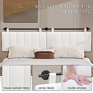 Hasuit King Floating Bed Frame with Led Light, Modern Inspired King Size Bed Platform, Vegan Leather Upholstered Wall Mounted Headboard, No Box Spring Needed, Noise Free, Easy Assembly