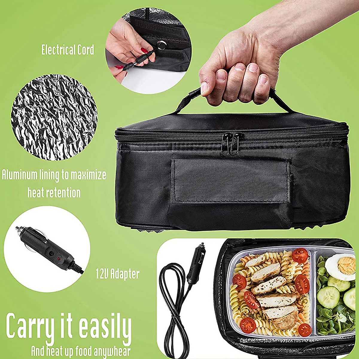 Portable Oven,12 V Car Food Warmer Portable Mini Microwave Electric Food Heated Picnic Box Lunch Box 11.0x7.9x4.7in for Business Trip Travel,Camping