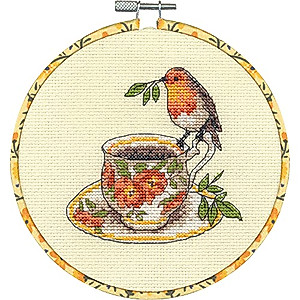 Dimensions Birdie Teacup Counted Cross Stitch Kit for Beginners, 6" Diameter, Multicolor 5 Piece