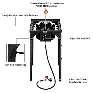 Outdoor Camp Stove,Single Burner High Pressure Propane Gas Cooker Portable Cast Iron Patio Cooking Burner for Camping,Fishing,Parties,Tailgates Hunting