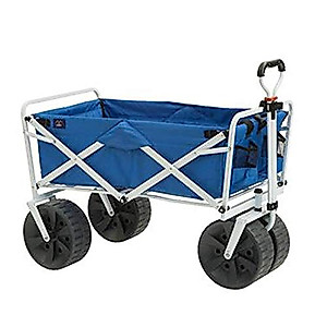 Mac Sports Heavy Duty Steel Frame Collapsible Folding 150 Pound Capacity Outdoor Beach Garden Utility Wagon Cart with 4 All Terrain Wheels, Blue/Black