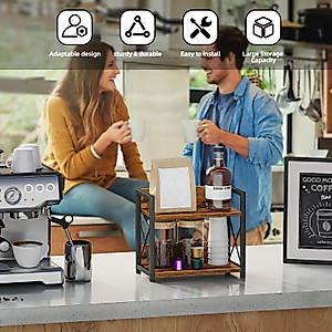 Giikin Countertop Shelf Organizer, 2 Tier Kitchen Spice Rack Organizer for Countertop, Wood Coffee Counter Shelf Organizer for Home (Rustic Brown)