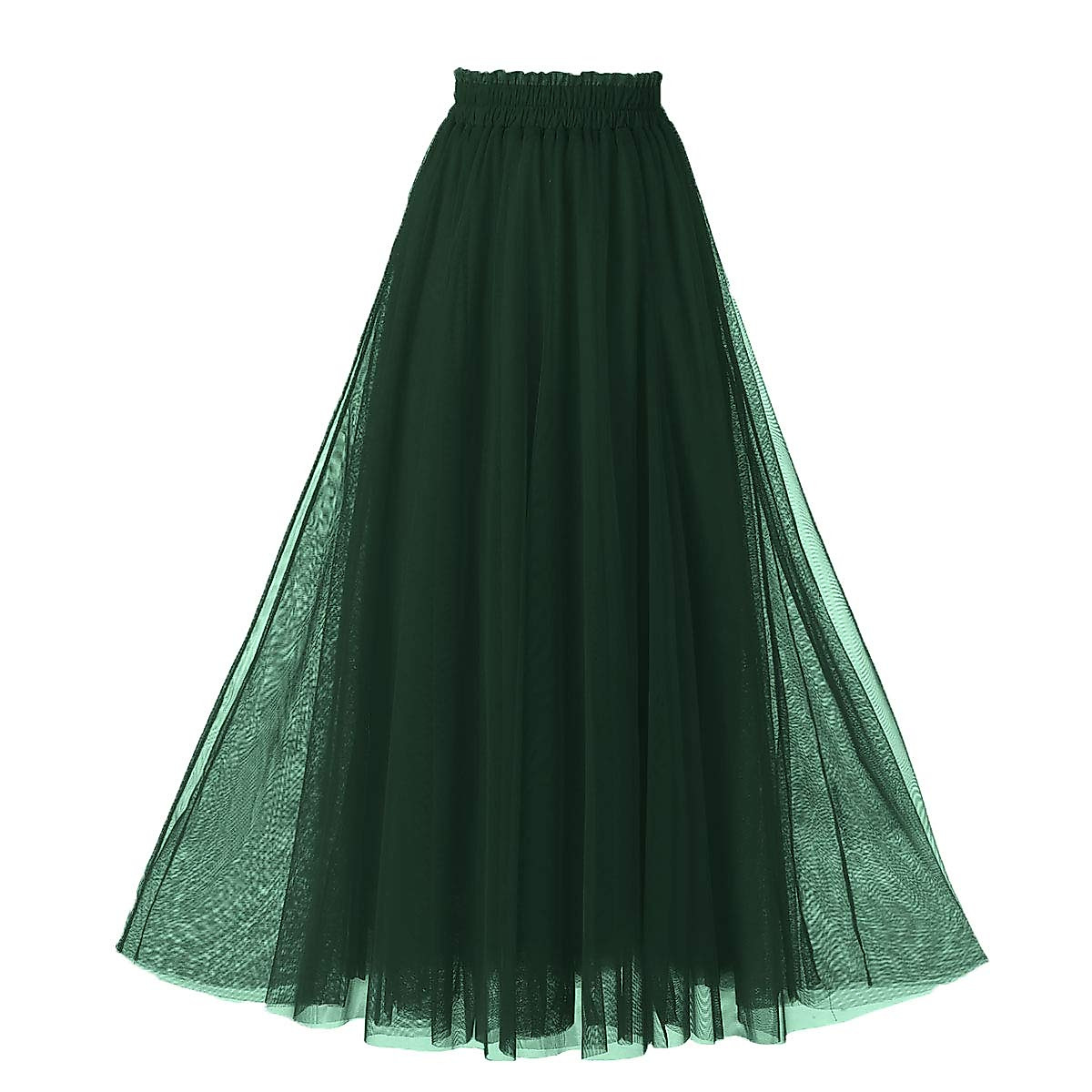 OBBUE Women's A Line Tulle Party Evening Tutu Skirts Tea Length Dark Green-L/XL