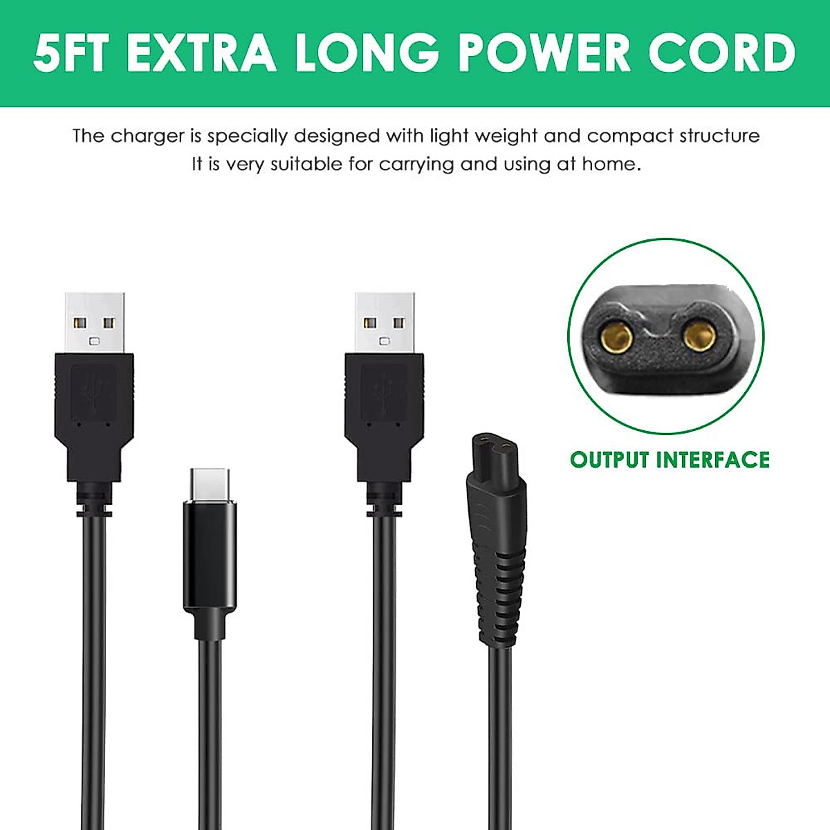 Mrgru Charging Cable for Hair Clippers Compatible with Ufree Professional Cordless Hair Clippers for Men Charger Power Cord (USB C Cable + Shaver Charging Cable)