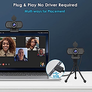 ENKLEN 1080P Webcam with Microphone, C960 Web Camera, 2 Mics Streaming Webcam with Privacy Cover, 110°View Computer Camera, Plug&Play Calls/Conference, Zoom/Skype/YouTube, Laptop/Desktop