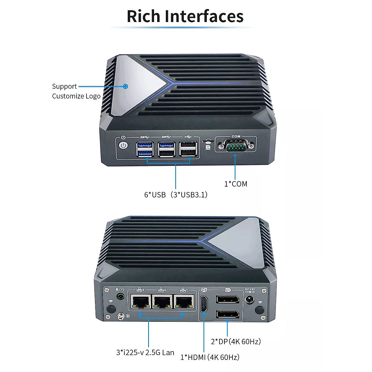 Micro Firewall Appliance 3 Intel I225-V 2.5GbE NIC Ports Fanless Mini PC, Intel Celeron J6412 Quad Core, Support AES-NI,TPM2.0 2xDP 1xHDMI 1xCOM 6xUSB, 16GB DDR4,256GB M.2 SSD